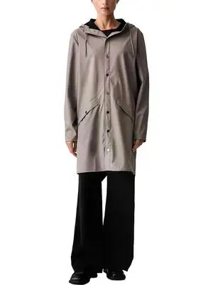 Rains Hooded Press-stud Coat - Grey