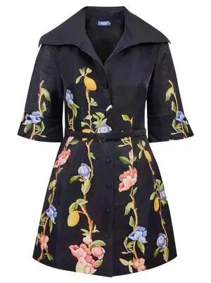 LEO LIN Genevieve Mini Dress With Floral Print - Black