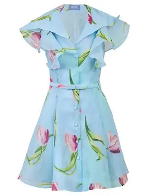 LEO LIN Isla Floral-print Mini Dress - Blue