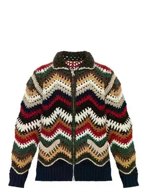 Sacai Crochet Knit Chevron-pattern Zip-up Cardigan - Neutrals