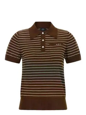 A.p.c. Aline Striped Knit Polo Shirt - Brown
