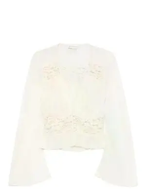 Arcina Ori Lace-trimmed V-neck Peplum Top - Neutrals