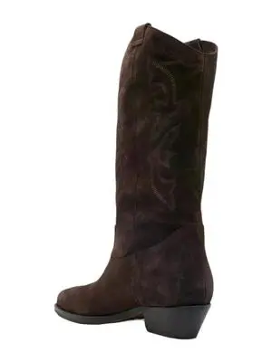 Ba&sh Embroidered Suede Western Boots - Brown