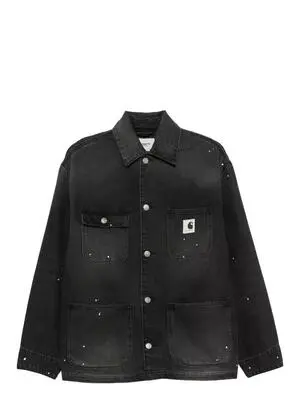 Carhartt Work In Progress Michigan Denim Jacket With Paint Splatter Detail - Black