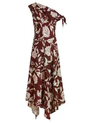 Tanya Taylor Loretta Floral-print One-shoulder Dress - Red