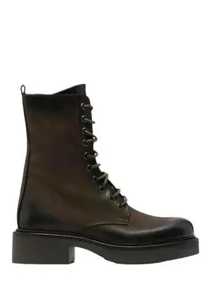 METISSE Lace-up Leather Combat Boots With Platform Sole - Brown