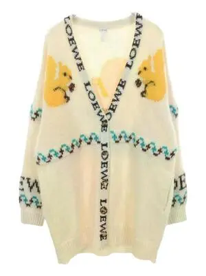 Loewe Loewe 2010s Logo-Trim Squirrel Intarsia Oversized Cardigan Neutrals