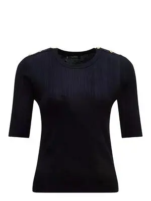 Max Mara Button-embellished Ribbed-knit Sweater - Blue
