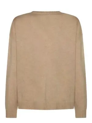 Max Mara Oversized Wool And Cashmere Sweater With Embellished Monogram - Neutrals