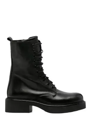 METISSE Lace-up Leather Ankle Boots - Black
