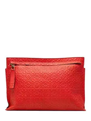 Loewe 2017 Embossed Calfskin Anagram Repeat T Pouch Clutch Bag - Red