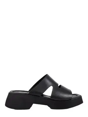 SERGIO MORETTI FIRENZE Leather Cut-out Slip-on Slippers - Black