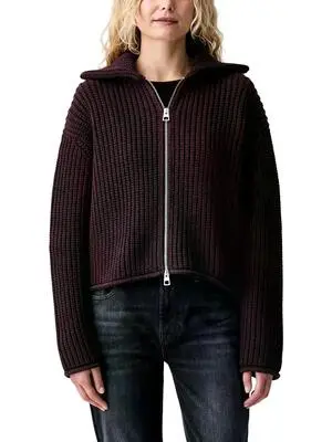 Marc O'polo Zip-up Ribbed Cardigan - Red