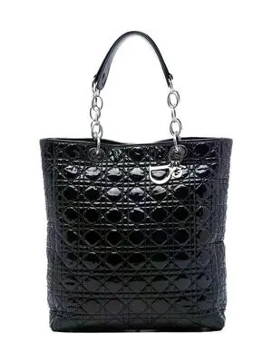 Dior Patent Cannage Lady Soft Shopping Tote Bag - Black