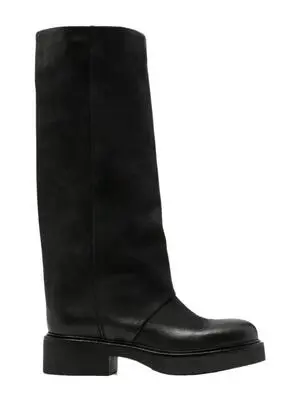 METISSE Fold-over Leather Boots - Black