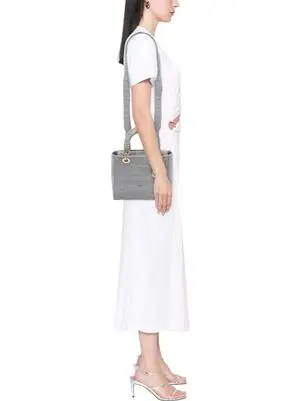Dior Embroidered Canvas Cannage Lady D Lite Satchel - Grey