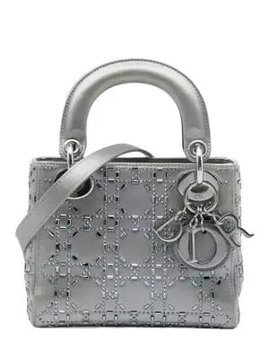 Dior Mini Lady Satchel With Crystal Embellishments - Grey