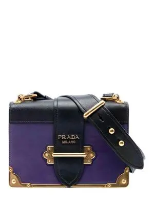 Prada Saffiano Trimmed City Calf Cahier Crossbody Bag - Purple