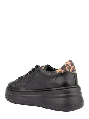 SERGIO MORETTI FIRENZE Leopard-print Platform Sneakers - Black