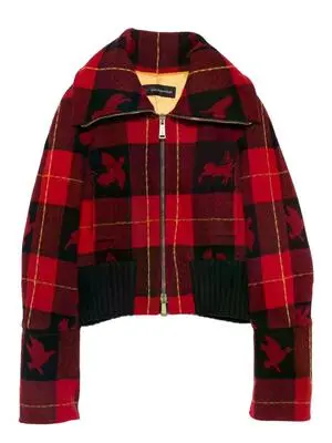 DSQUARED2 DSQUARED2 Red And Multicolour Check-Pattern Graphic Print Cropped Jacket