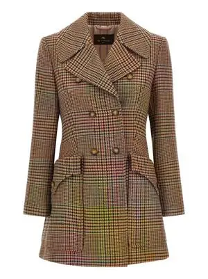 Etro Prince Of Wales Double-breasted Wool Coat - Brown