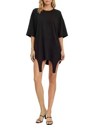 HAMZA Porto Oversized T-shirt With Silver-tone Ring Detail - Black