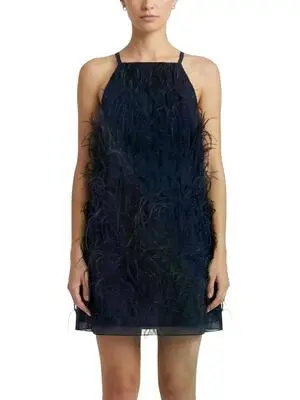 Pinko Feather-trim Sequin Embellished Dress - Blue