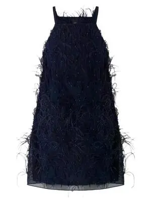 Pinko PINKO Feather-Trim Sequin Embellished Dress Blue