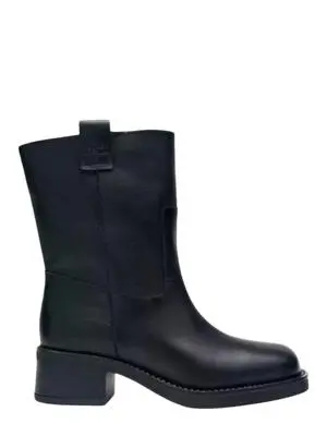 ALOHAS Leather Round Toe Pull-on Boots - Black
