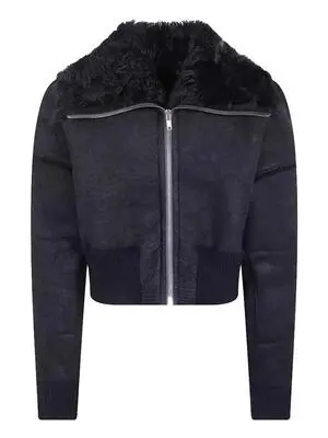 Rick Owens Cropped Flight Jacket With Shearling Interior - Black