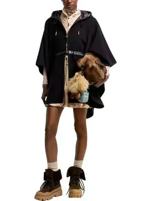 Moncler Hooded Belted Cape - Black