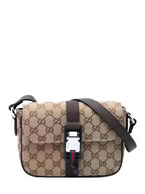 Gucci Gg Canvas Web Buckle Flap Crossbody Bag - Neutrals