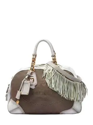 Prada Canapa Logo Fringe Bauletto Bag Satchel - Brown