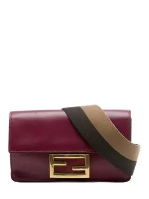 Fendi Mini Leather Flat Baguette Crossbody Bag - Red