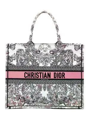 Dior Christian Dior Large Embroidered Canvas Butterfly Around The World Book Tote Bag White