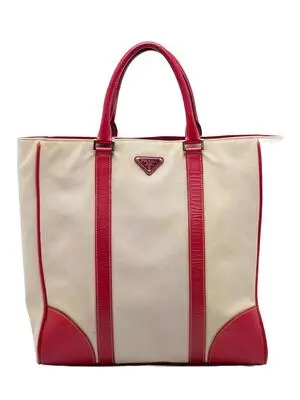 Prada Saffiano Trimmed Canvas Tote Bag - Red