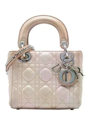 Dior Iridescent Lambskin Cannage Lady Satchel - Pink
