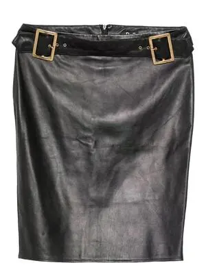 Dolce & Gabbana Leather Belted Pencil Skirt - Black
