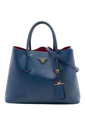 Prada Saffiano Cuir Double Handle Satchel - Blue