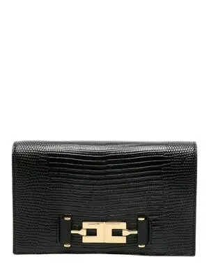 Elisabetta Franchi Lizard-effect Logo Plaque Mini Crossbody Bag - Black
