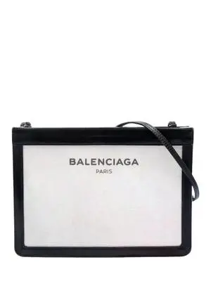 Balenciaga Canvas Navy Pochette Crossbody Bag - Brown