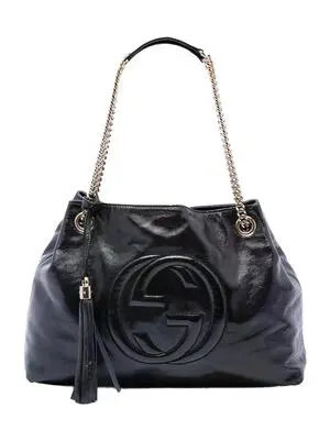 Gucci Patent Leather Soho Chain Tote Bag - Blue