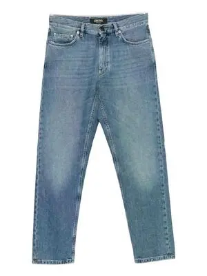 Zegna Logo Patch Straight-leg Jeans - Blue