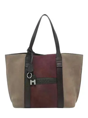 Hogan Small Script Shopping Bag In Suede - Neutrals