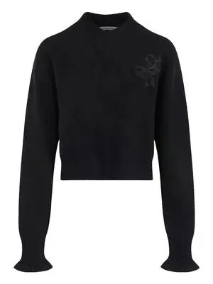 Cecilie Bahnsen V-neck Sweater With Bow Embroidery - Black