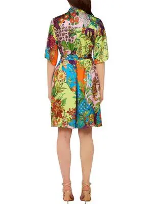Liu Jo Floral Print Belted Shirt Dress - Green