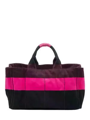 Prada Prada Large Striped Canvas Tote Satchel Black