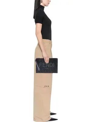 Fendi Zucca Monogram Flat Pouch Clutch Bag - Grey
