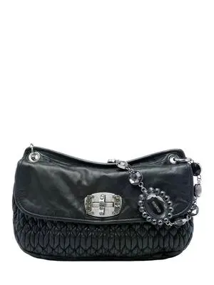 Miu Miu Matelassé Nappa Crystal Flap Crossbody Bag - Black