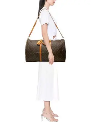 LOUIS VUITTON Monogram Keepall Bandouliere 60 Travel Bag - Brown